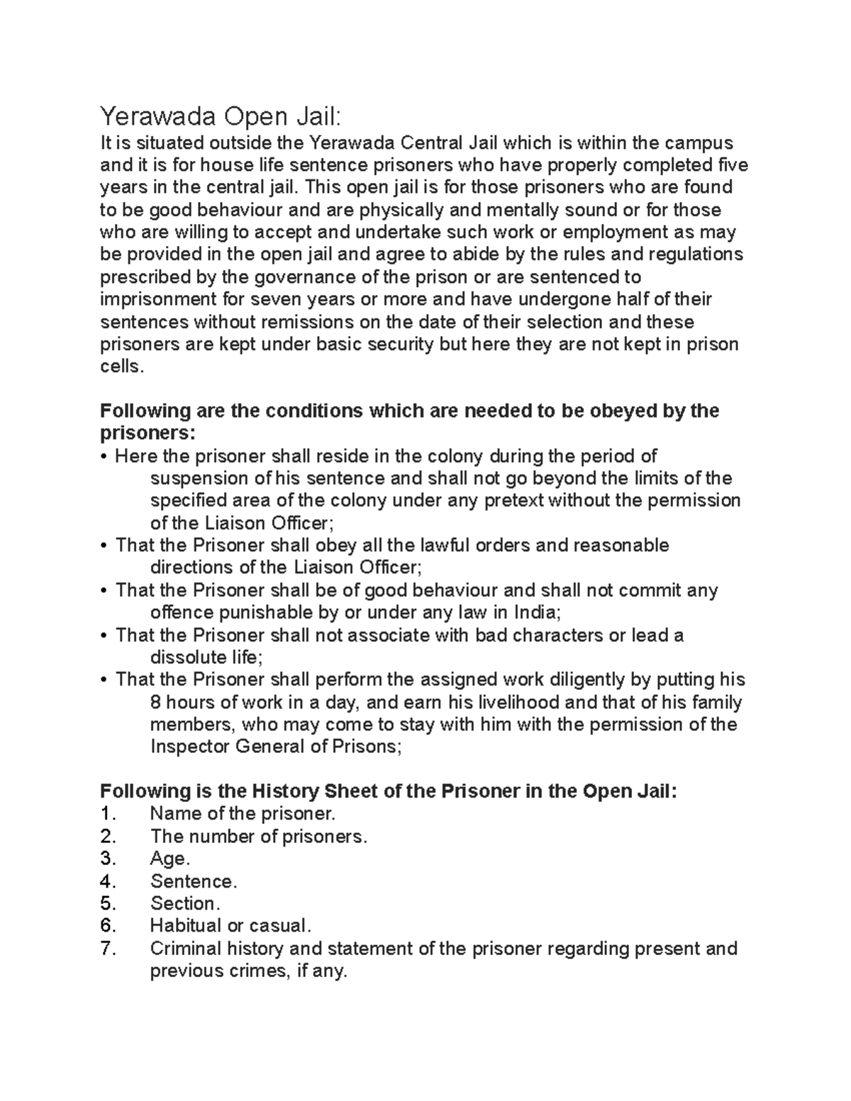 Jail Visit - Yerawada Open Jail: It is situated outside the Yerawada ...