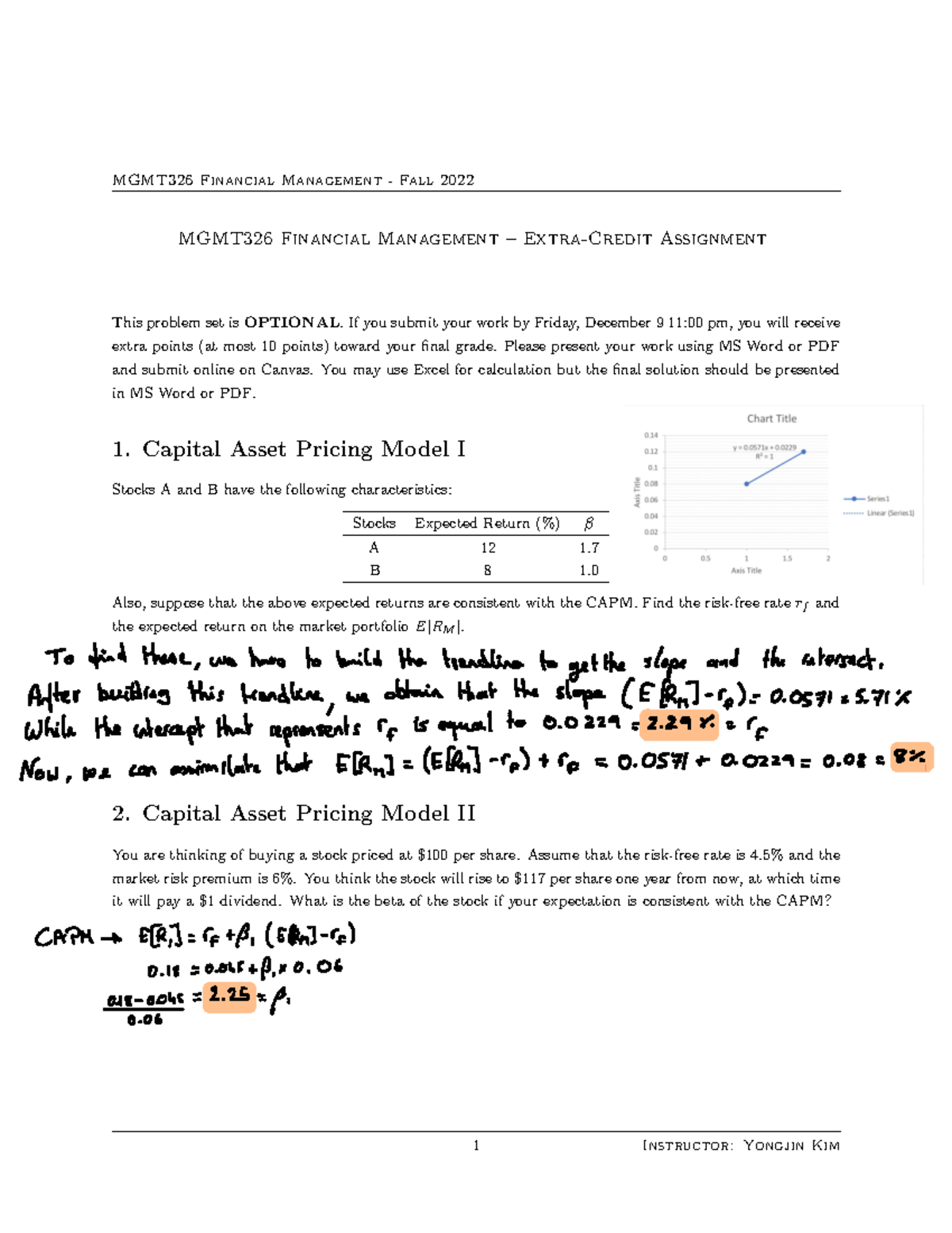 Problem Set #10 - Fall 2022 - MGMT326 Financial Management - Fall 2022 MGMT326 Financial ...