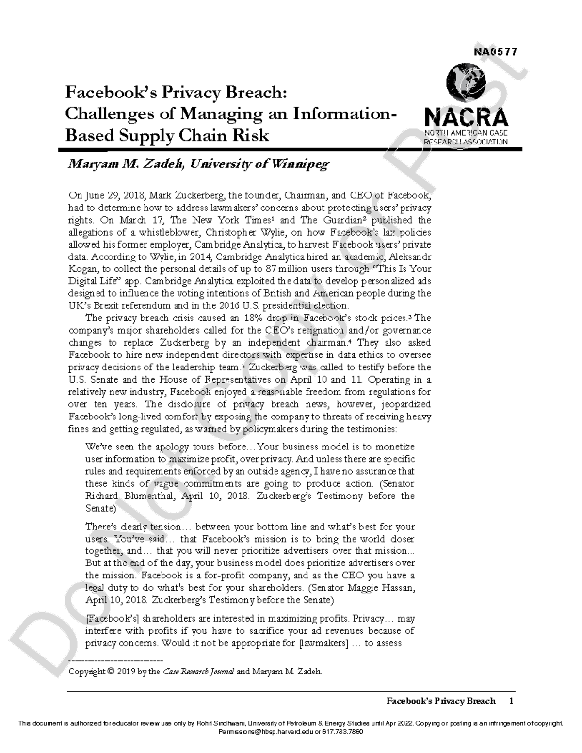 Facebook Breach - Facebook’s Privacy Breach 1 Facebook’s Privacy Breach ...