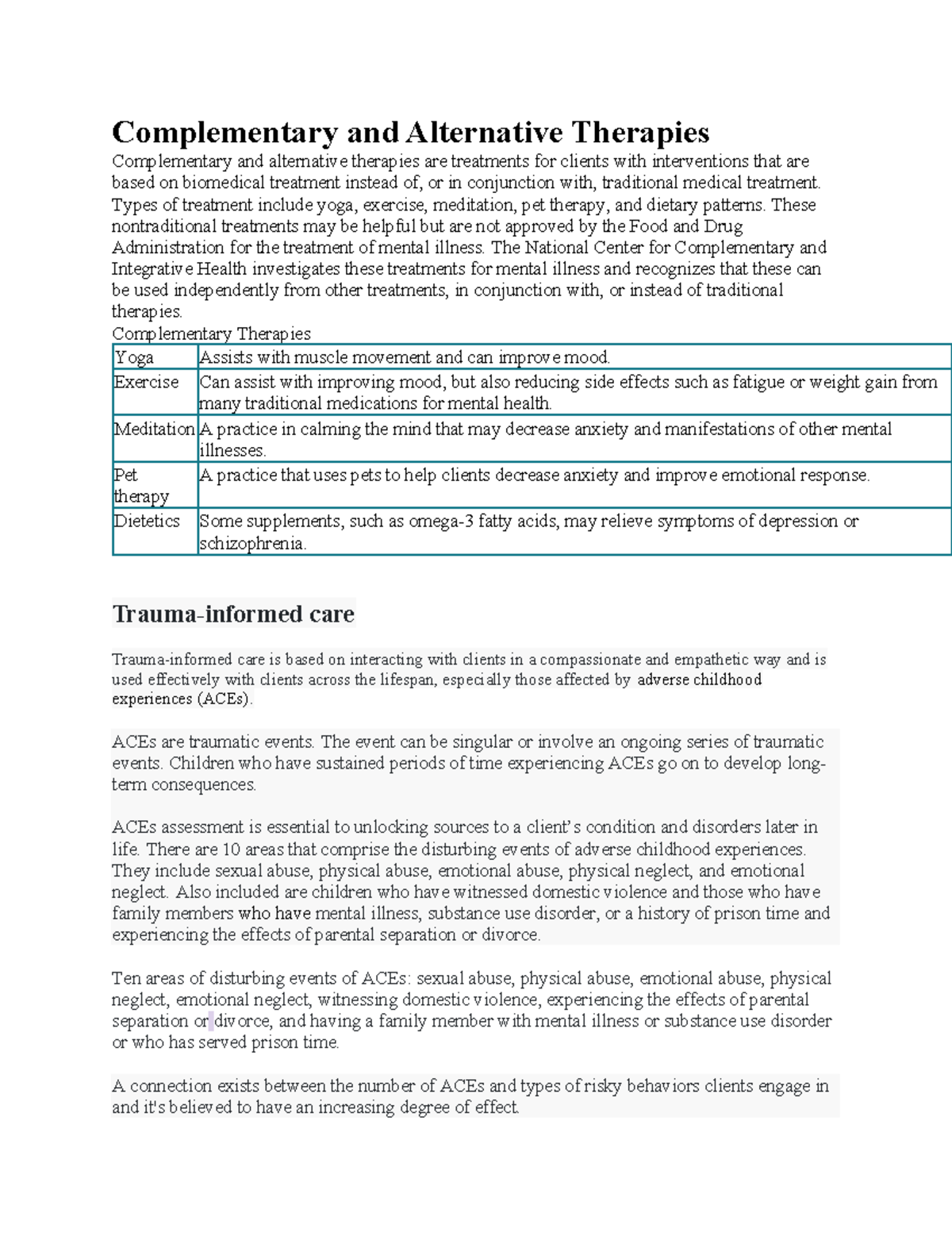 Exam 1 - Notes - Complementary and Alternative Therapies Complementary ...