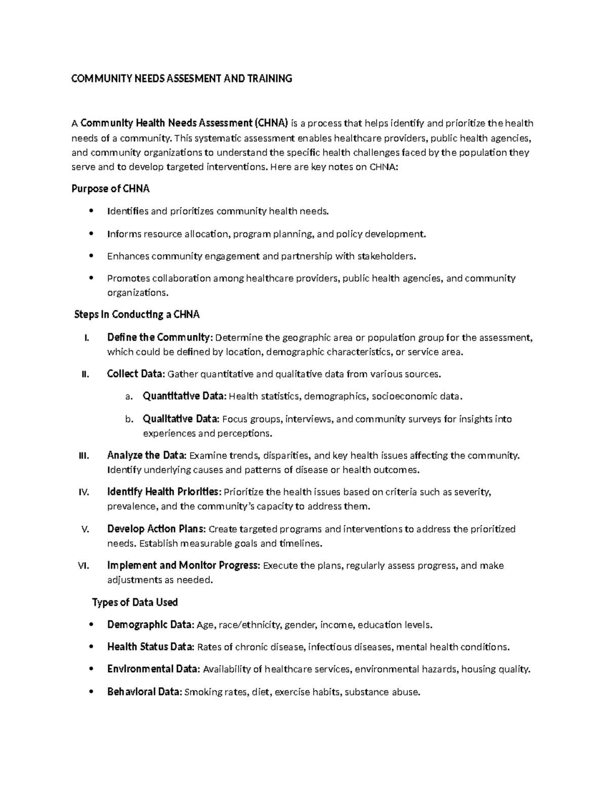 Community Needs Assesment AND Training - COMMUNITY NEEDS ASSESMENT AND ...