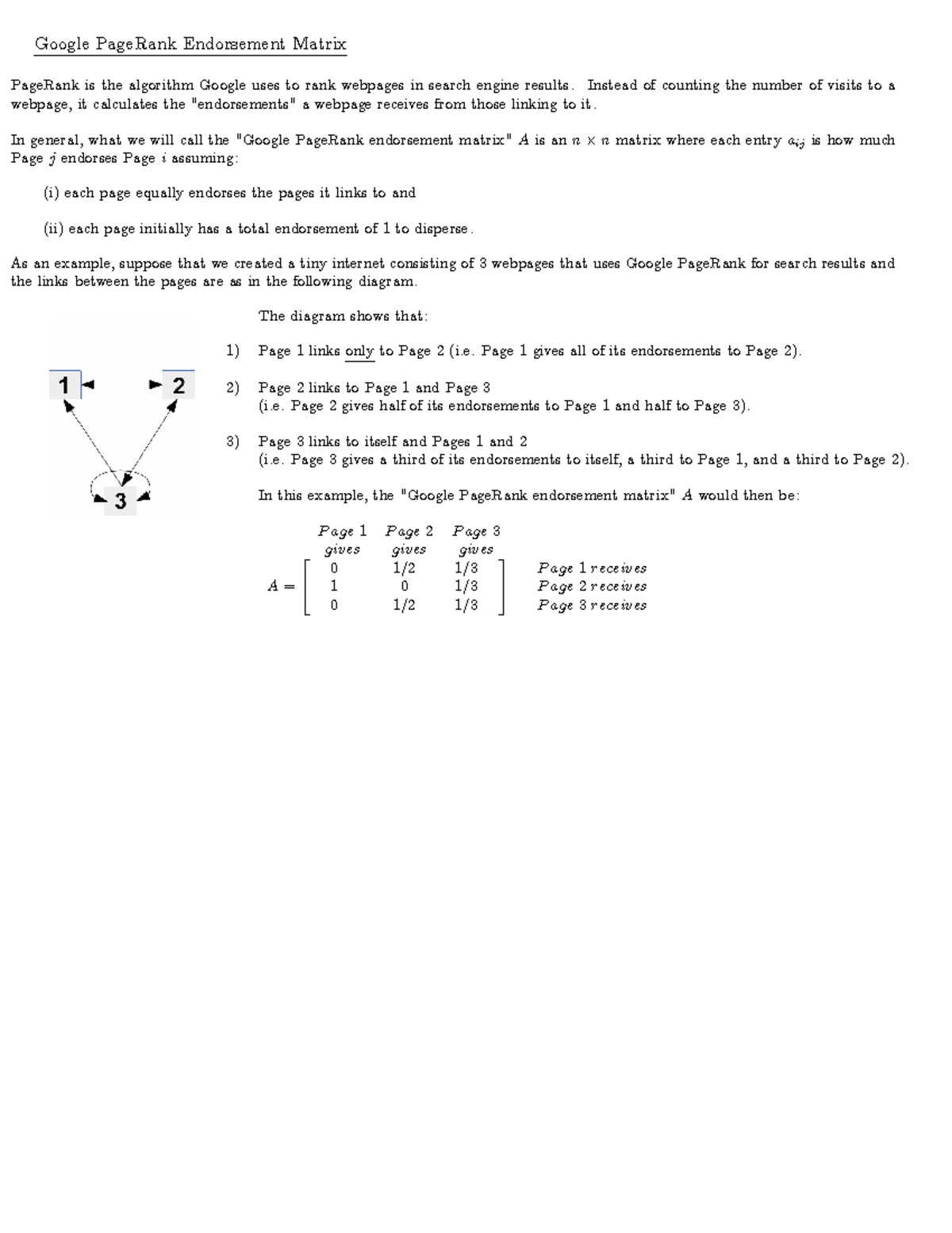 Google Page Rank - Google PageRank Endorsement Matrix PageRank is the ...