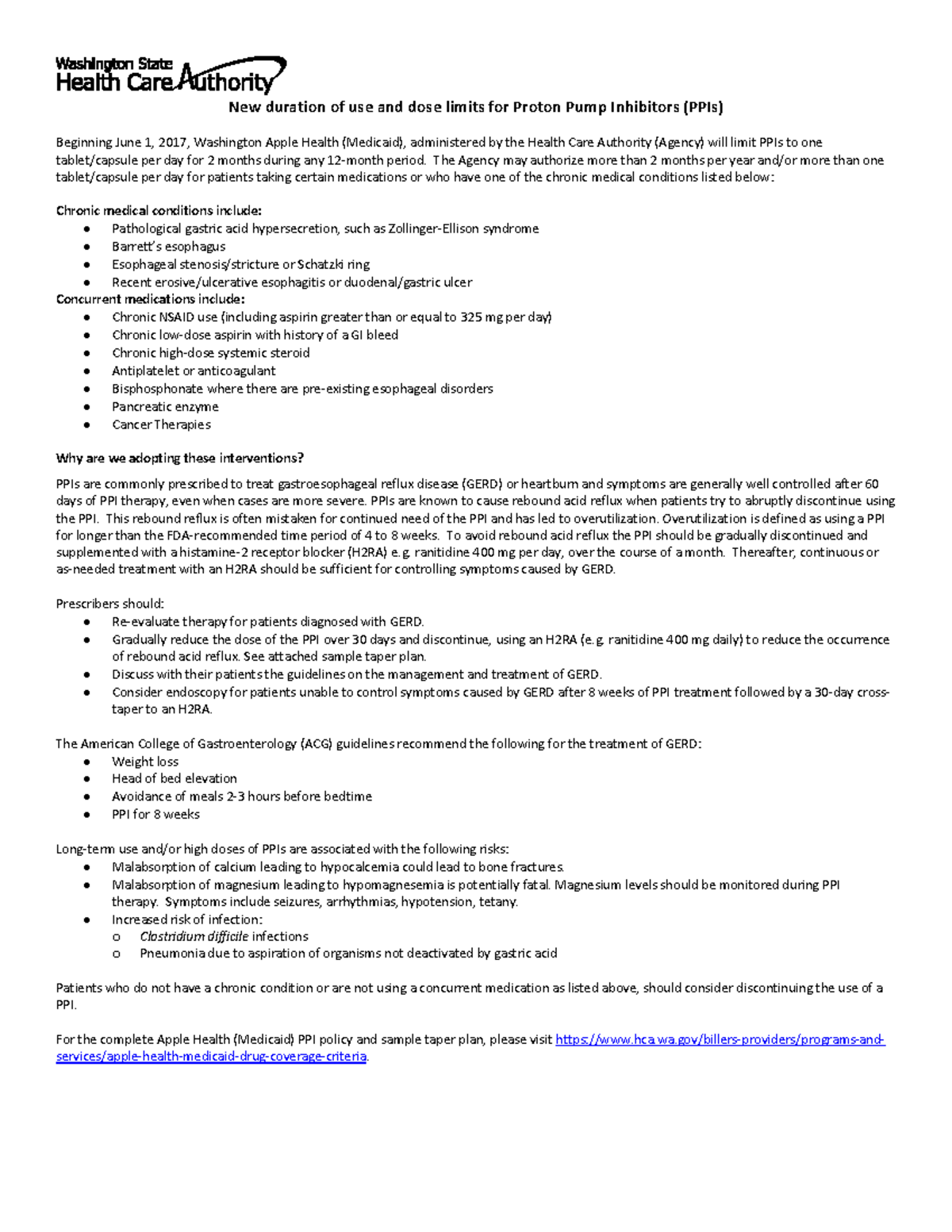 Proton Pump Inhibitor Notice - New duration of use and dose limits for ...
