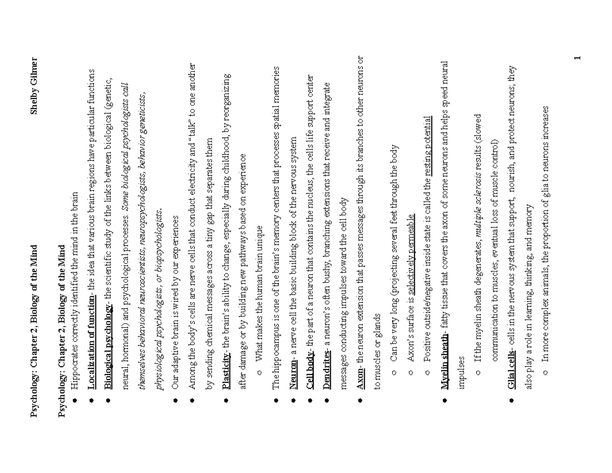 Psychology: Chapter 2, Biology of the Mind - Some biological ...