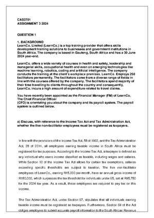 Cas3701 Assignment 12 Memo 2024 - S E M E S T E R CAS A S S I G N M E N ...