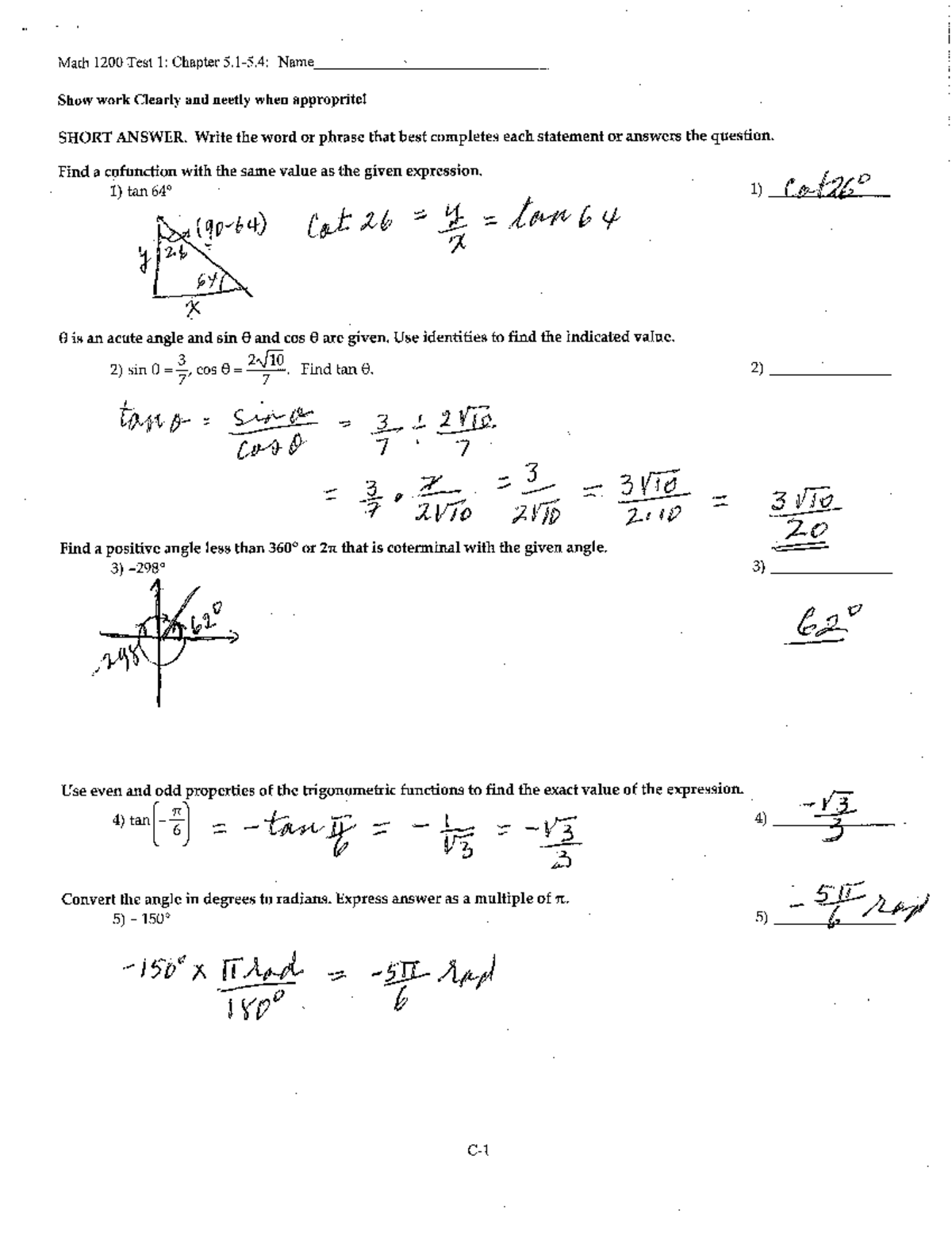 Math 1200 Test 1 Review - MATH 1200 - Studocu