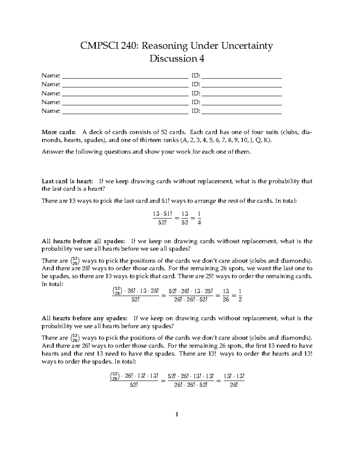 Disc4-solution - Discussion solution for Week 4 - CMPSCI 240: Reasoning Under Uncertainty ...