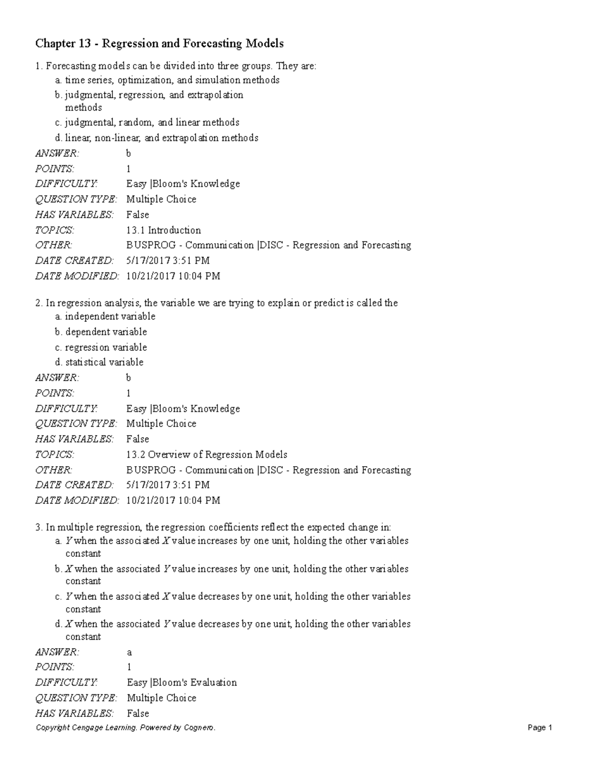 Chapter 13 Regression and Forecasting Models - Forecasting models can ...