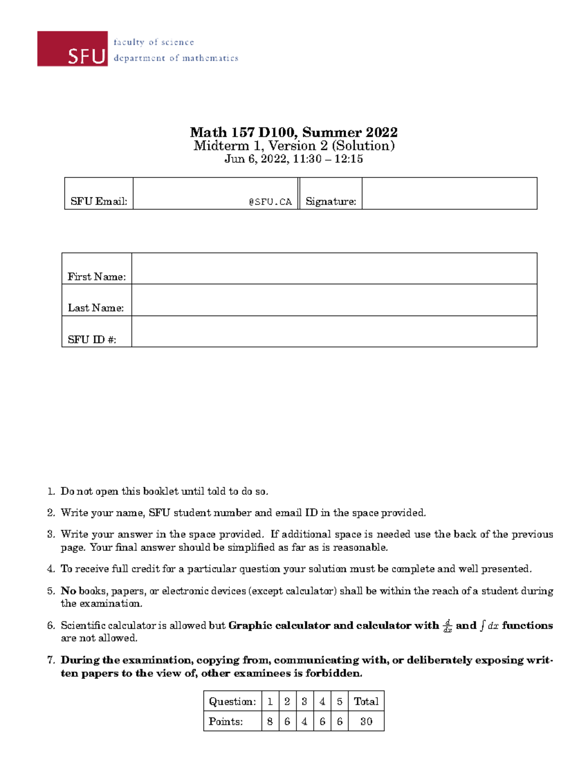 M1S-Midterm 1 (Summer 2022) Solution - Midterm 1, Version 2 (Solution) Jun 6, 2022, 11:30 – 12 ...