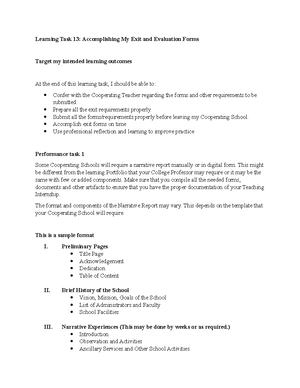 FS 3 EP 1 & 2 - Table of Contents Learning Task 1: Attending Face-to-Face or Virtual Orientation ...