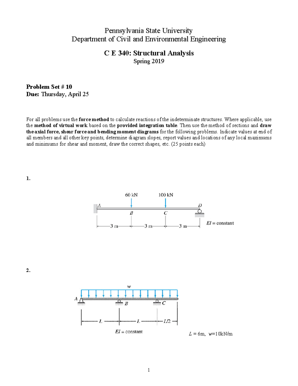 HW10 - Force method, method of virtual work with integration table ...