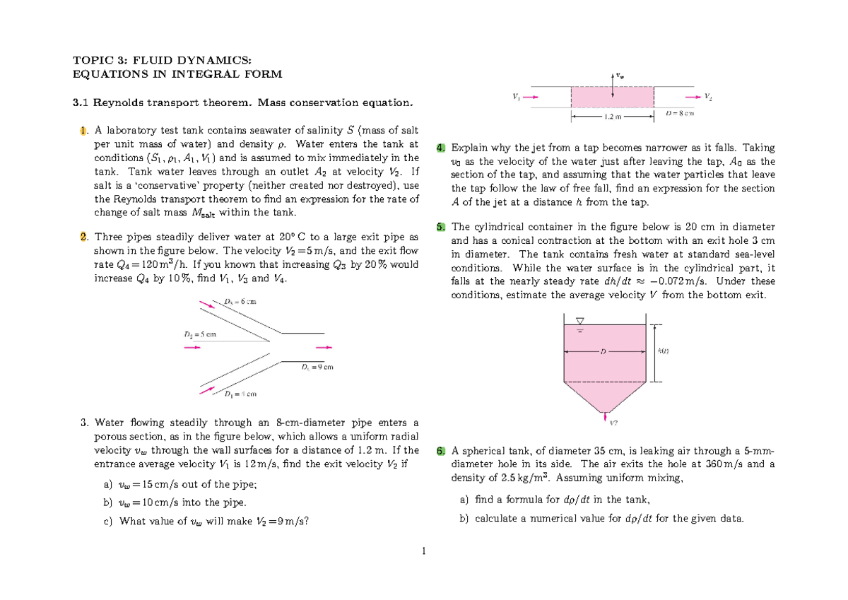 Tema3 new - TOPIC 3: FLUID DYNAMICS: EQUATIONS IN INTEGRAL FORM 3 Reynolds transport theorem ...