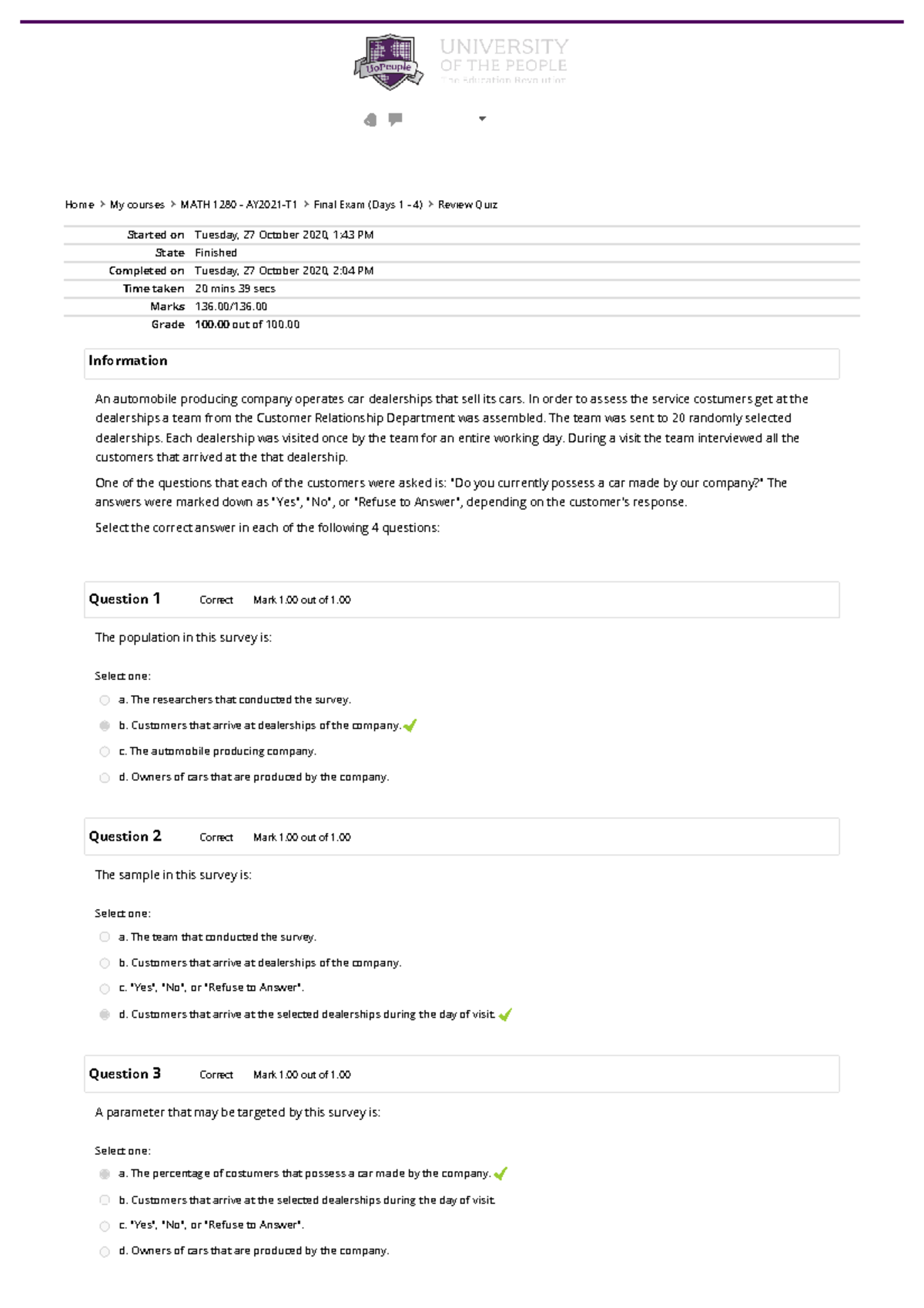 MATH 1280 Review Quiz - Started on Tuesday, 27 October 2020, 1:43 PM ...