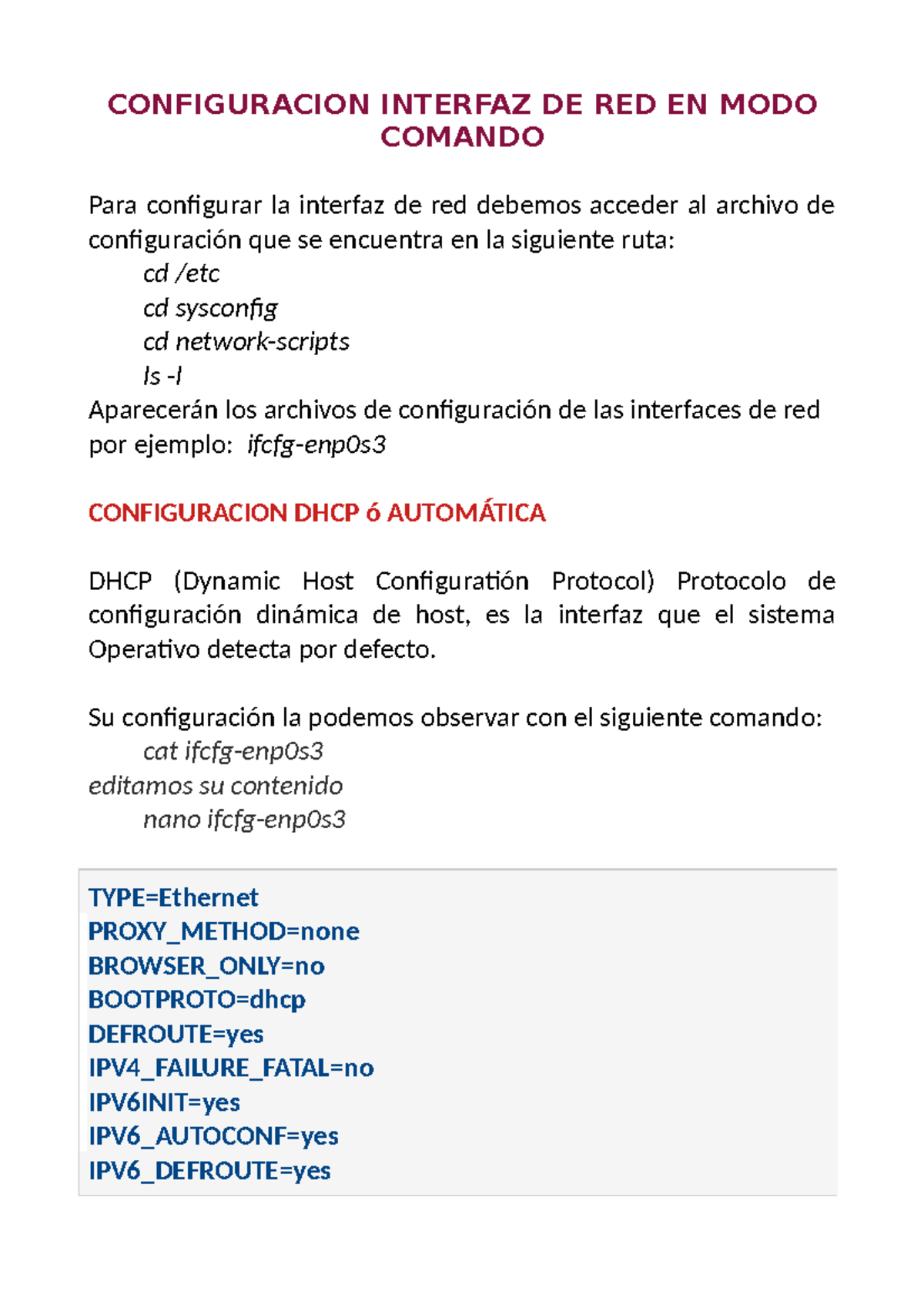 9.- Configuracion NIC MODO Comando - CONFIGURACION INTERFAZ DE RED EN ...
