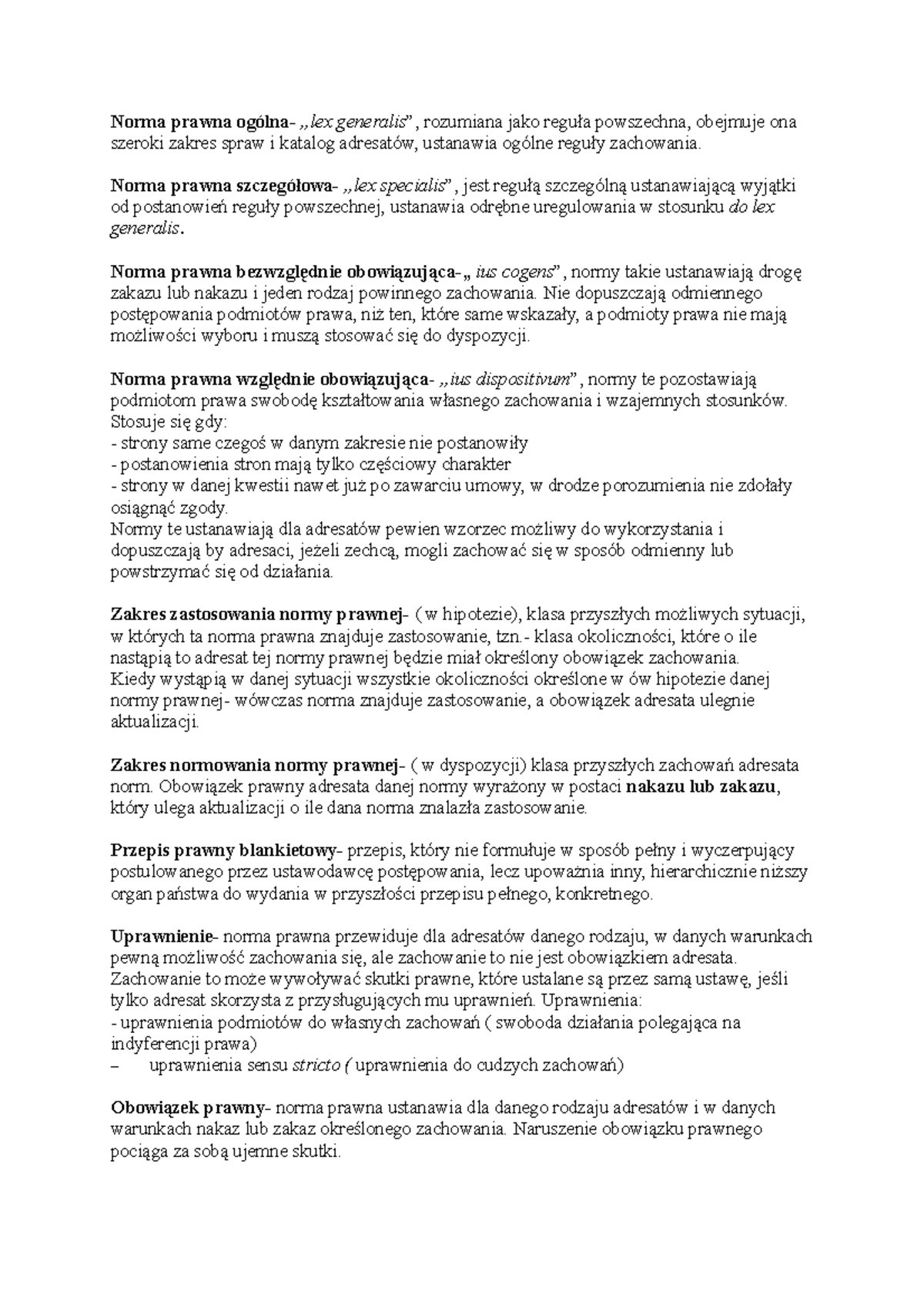 Pojęcia - Norma prawna ogólna- „lex generalis”, rozumiana jako reguła ...