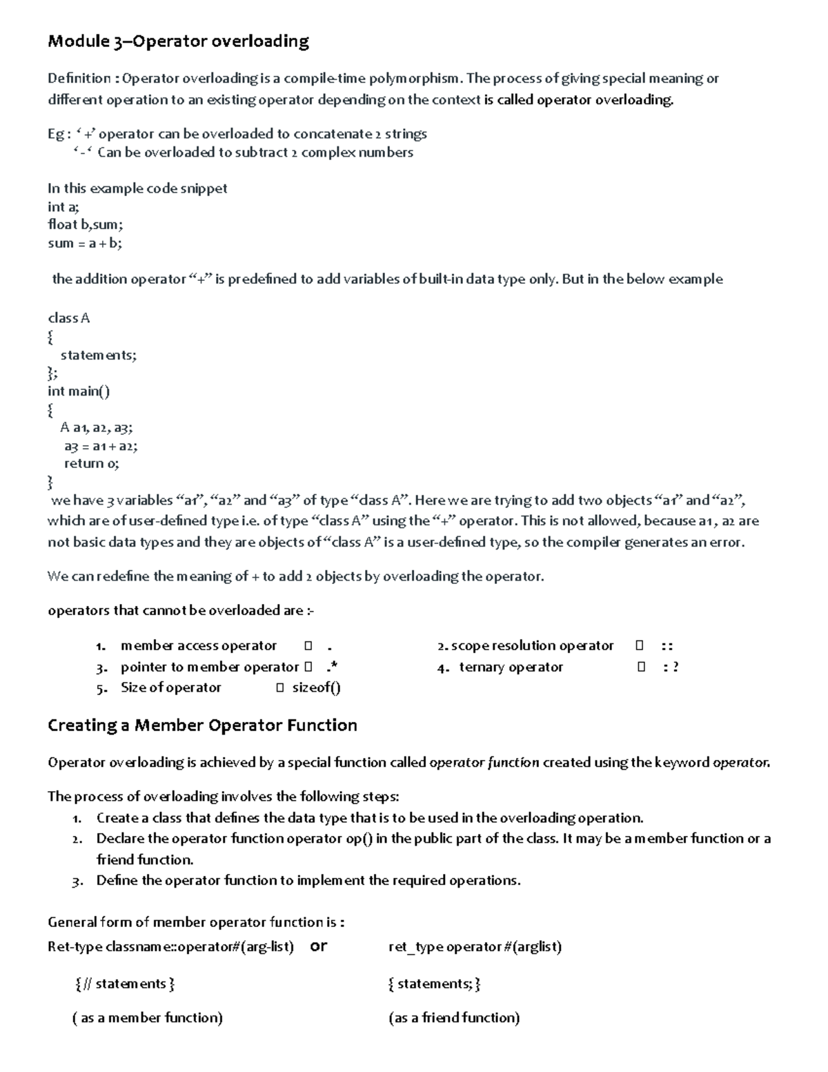 Module 3 notes.docx - usefull - Module 3-Operator overloading ...