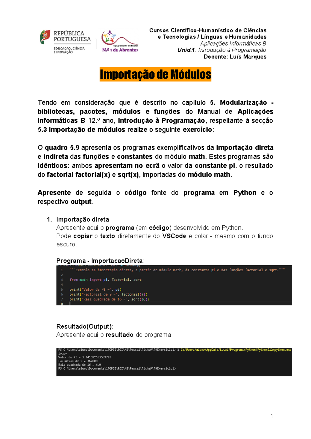Importação Módulos Importação De Módulos Tendo Em Consideração Que é