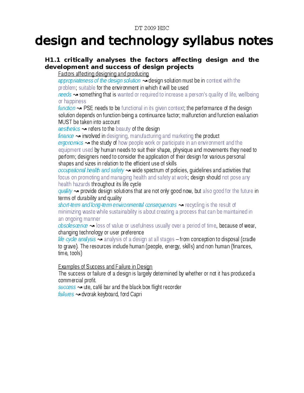 Design Tech Notes - H1 critically analyses the factors affecting design ...