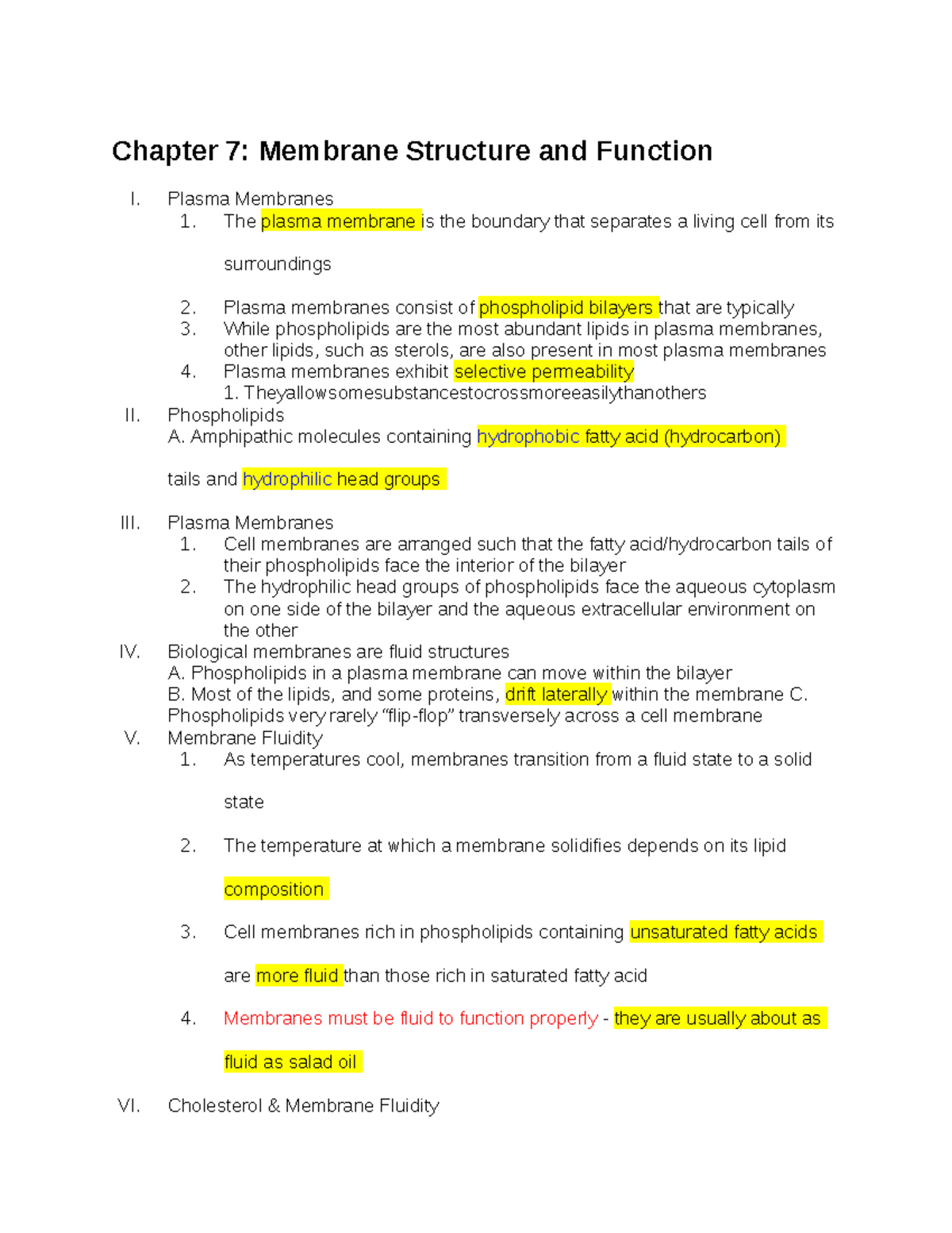Chapter 7 - notes - Chapter 7: Membrane Structure and Function I ...
