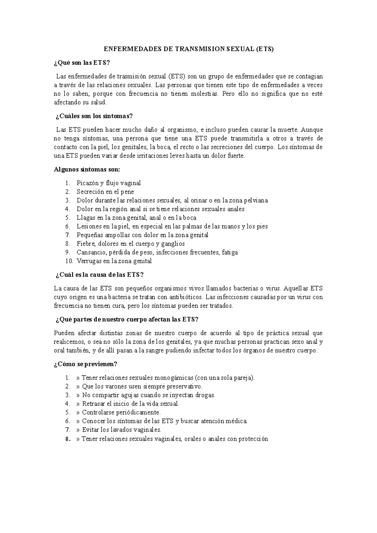 Enfermedades DE Transmision Sexual resumen - ENFERMEDADES DE TRANSMISION SEXUAL (ETS) ¿Qué son ...
