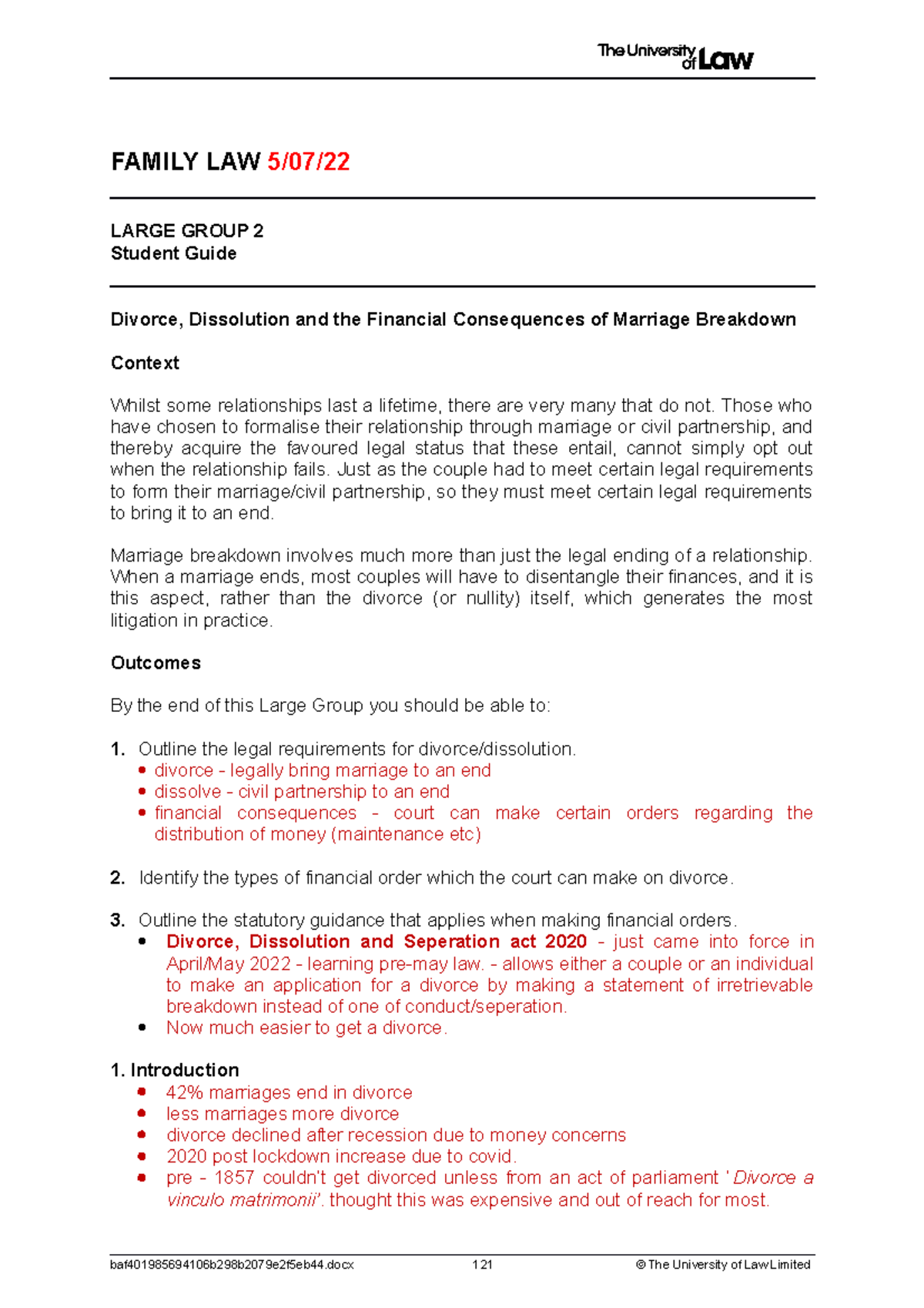 FAM WK2 LG - Divorce Dissolution and the Financial Consequences of ...