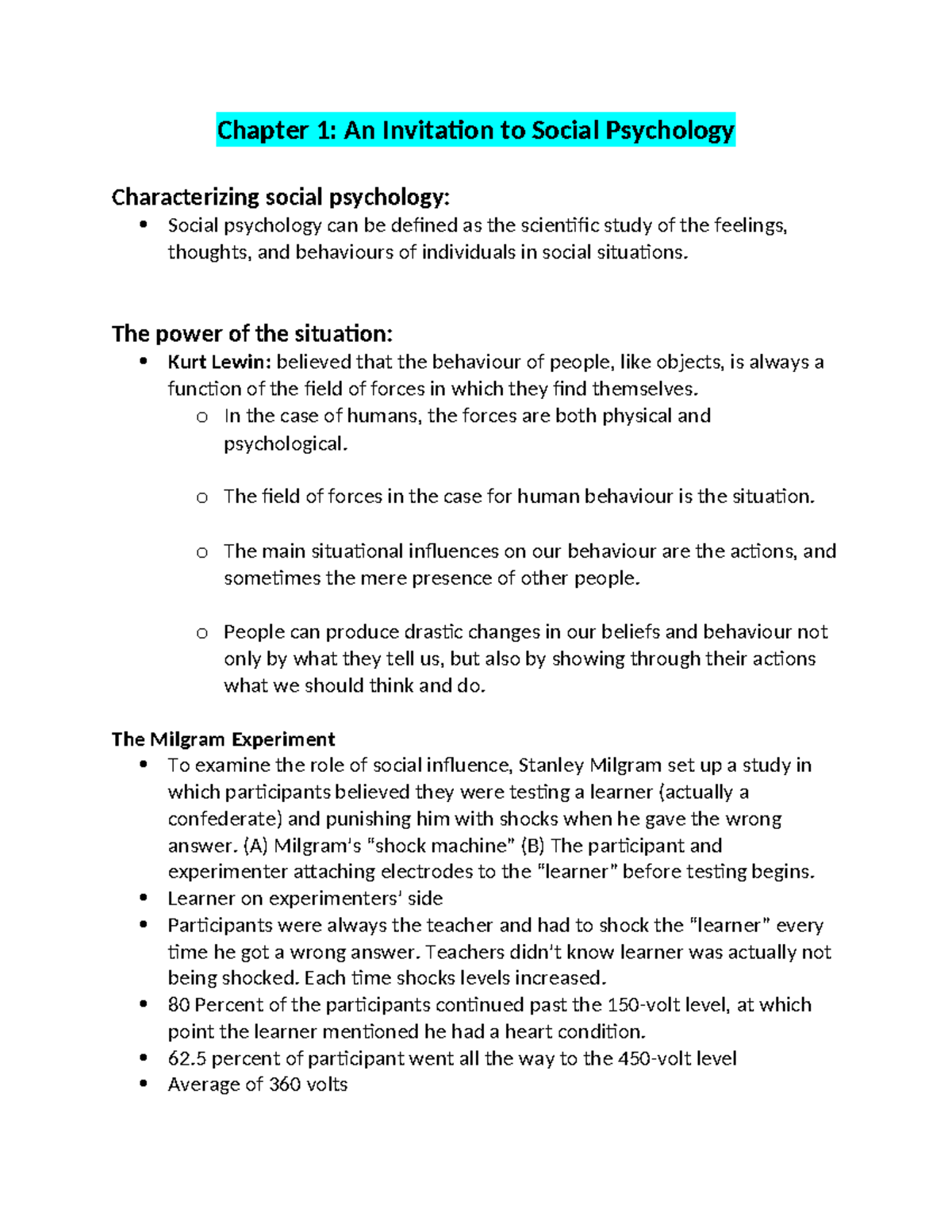 Social psychology textbook 1-4 - Chapter 1: An Invitation to Social ...