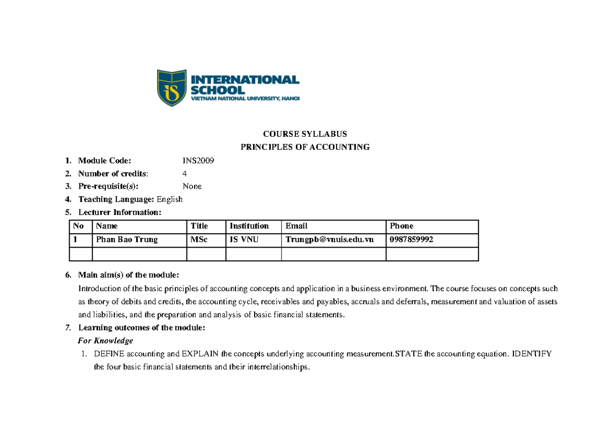 Syllabus INS2009 THEO Khung Icaew - COURSE SYLLABUS PRINCIPLES OF ...