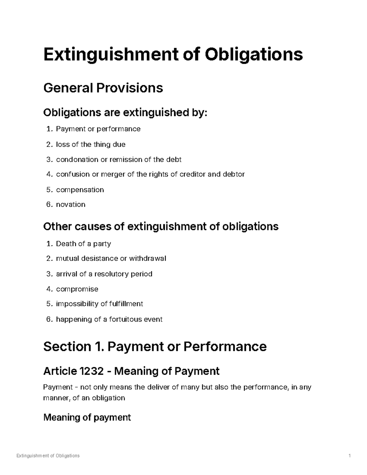Article 1231 - Article 1253 - Extinguishment of Obligations General ...
