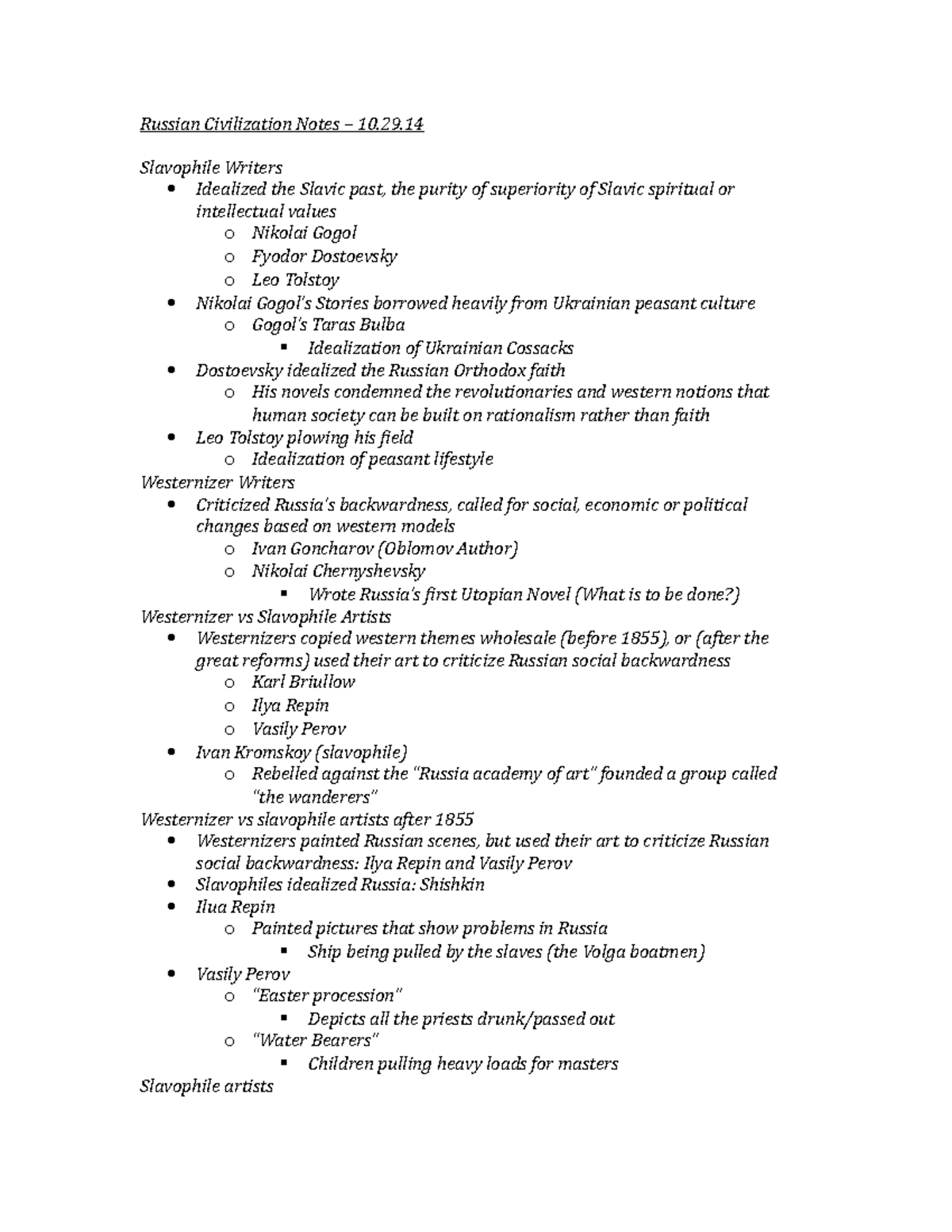 Russian Civ. – 10/29/14 - Russian Civilization Notes – 10. Slavophile ...