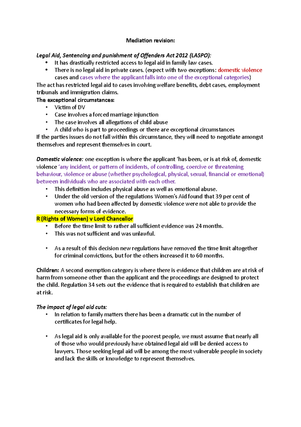 Mediation revision notes - Mediation revision: Legal Aid, Sentencing ...