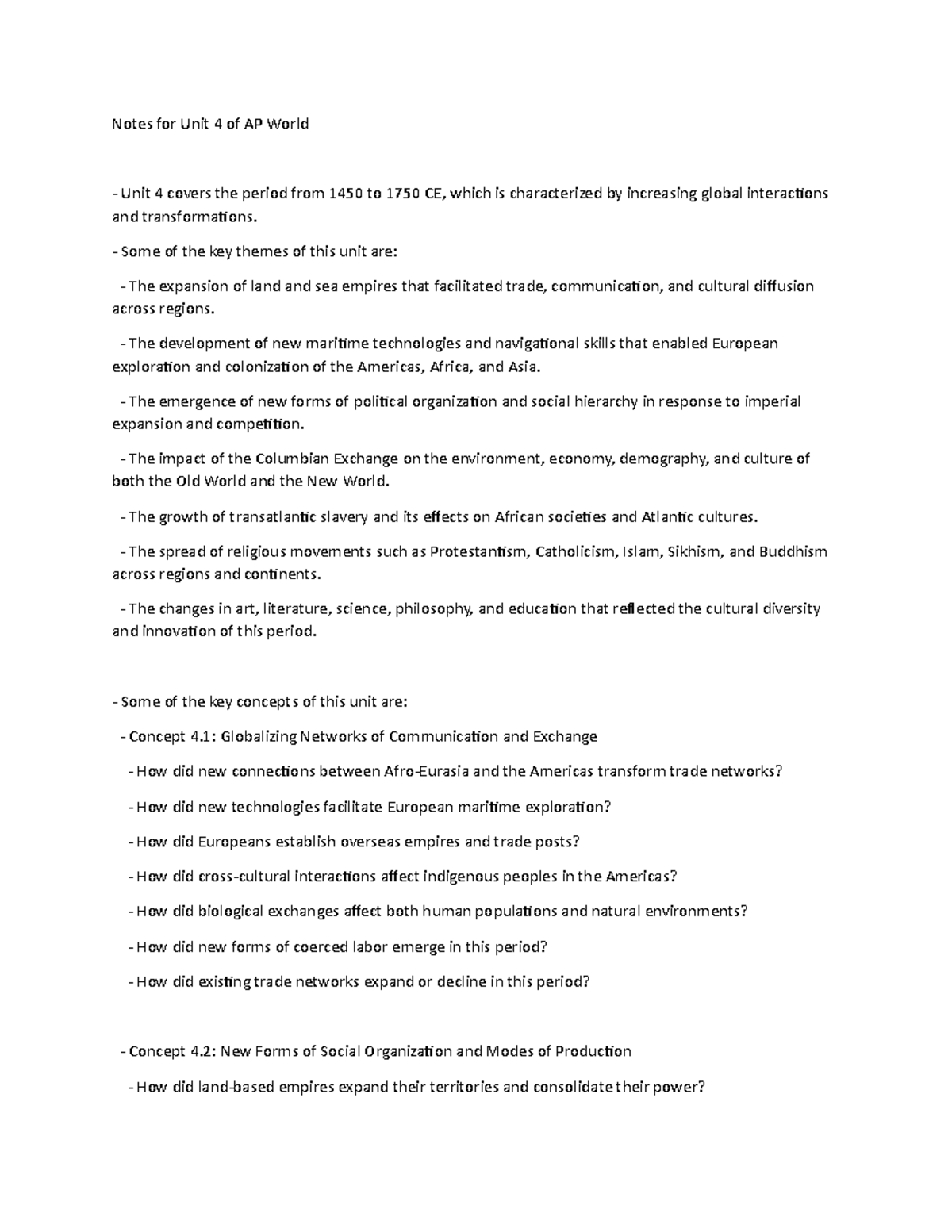 Notes for Unit 4 of AP World - Notes for Unit 4 of AP World Unit 4 ...