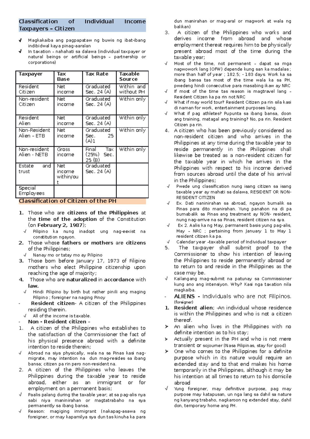 Individual- Taxation-INC - Classification of Individual Income ...