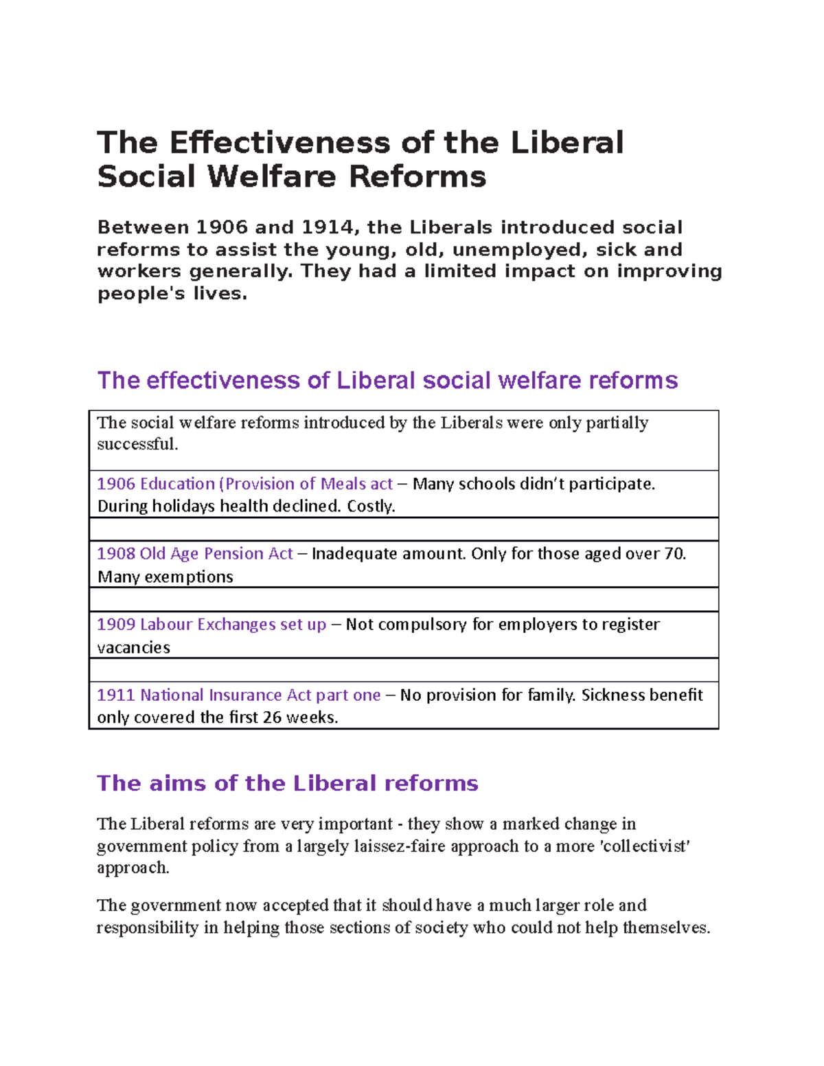 The effectiveness of the liberal social welfare reforms - The ...