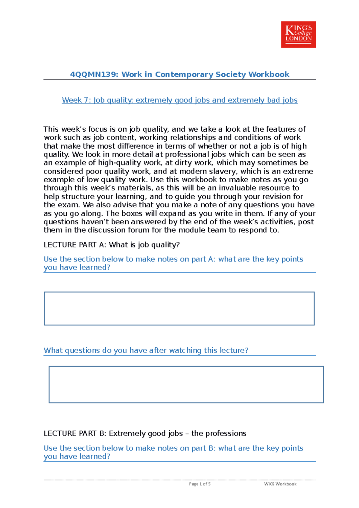 Week 7 Workbook For - 4QQMN139: Work in Contemporary Society Workbook ...