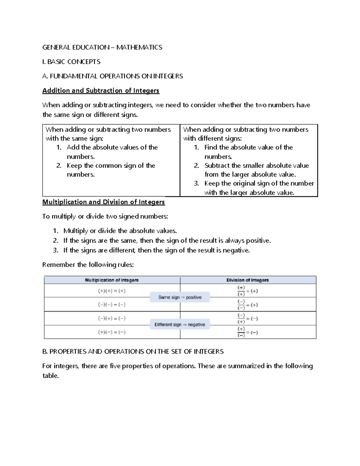 General Education- Math - GENERAL EDUCATION – MATHEMATICS I. BASIC ...
