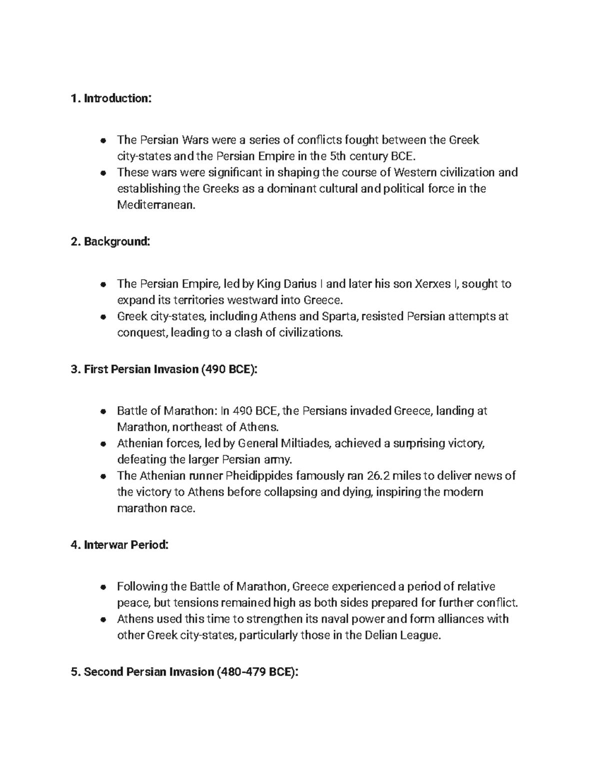 Persian War Notes (In Detail) - Introduction: The Persian Wars were a ...