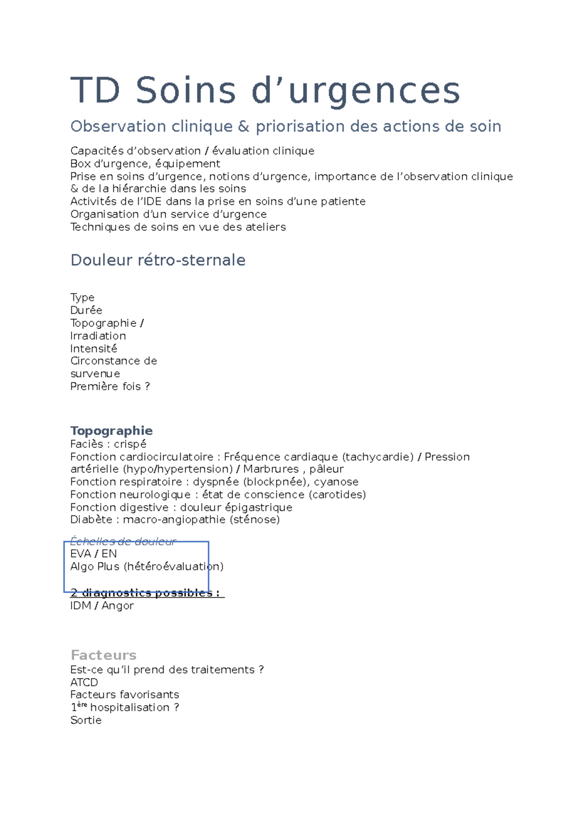 TD Soins d'urgence - TD Soins d’urgences Observation clinique ...