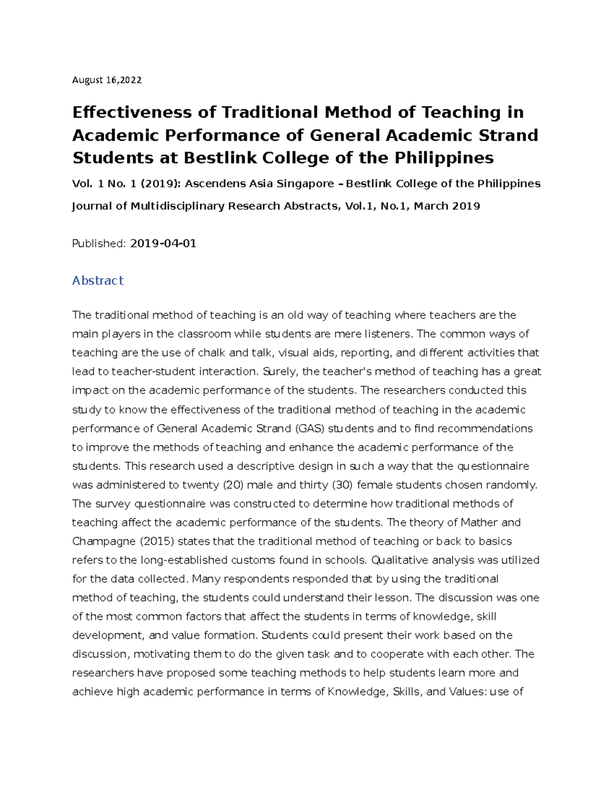 5 National Studies THAT Deals WITH Effectiveness OF Traditional ...