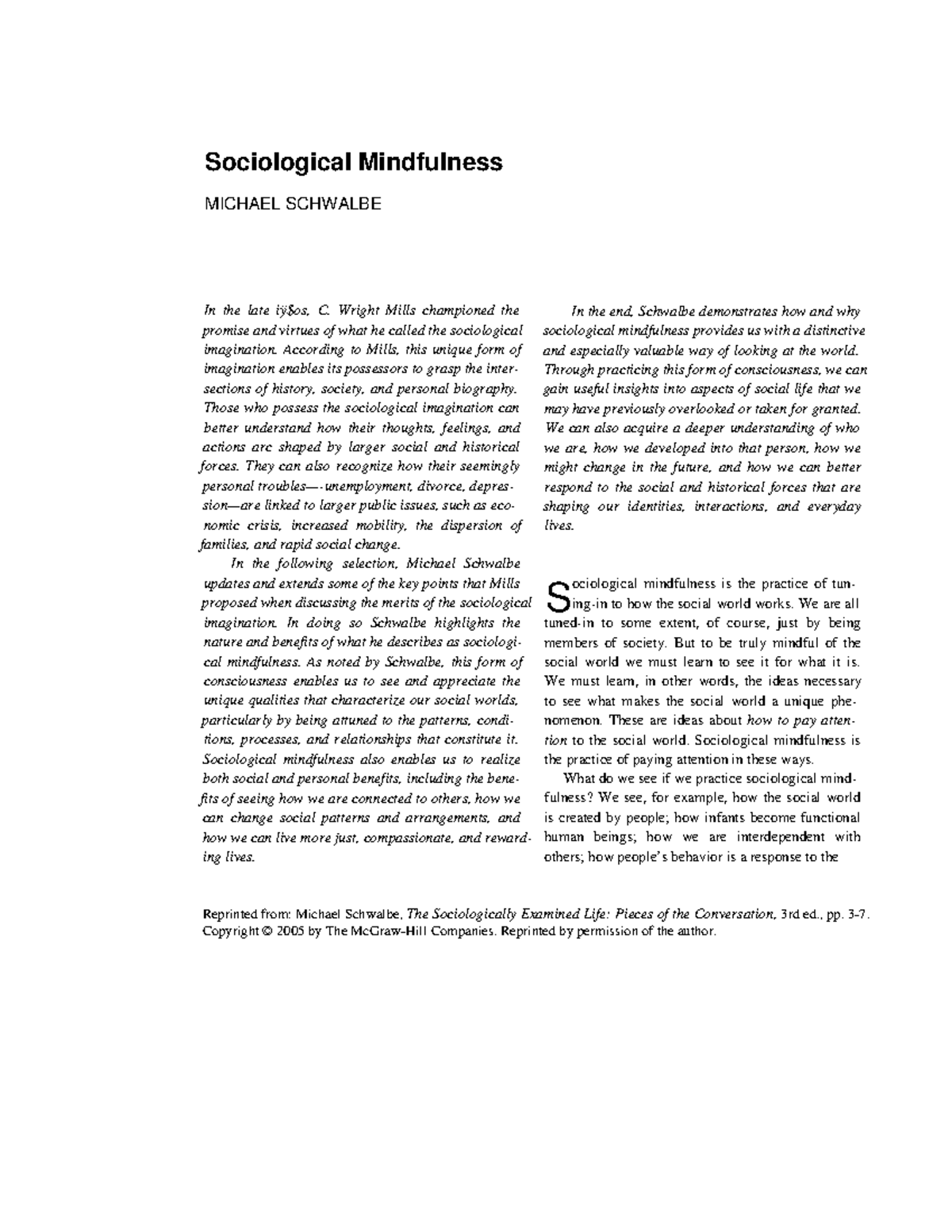 Schwalbe Sociological Mindfulness - Sociological Mindfulness MICHAEL ...