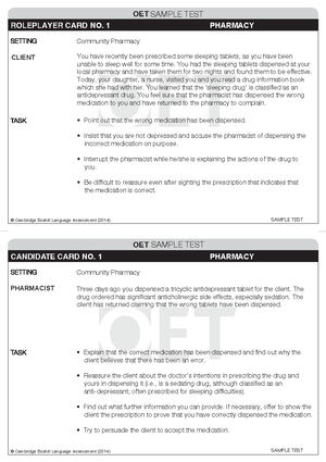 Writing Pharmacy Sample Test 2 - occupationalenglishtest © Cambridge ...
