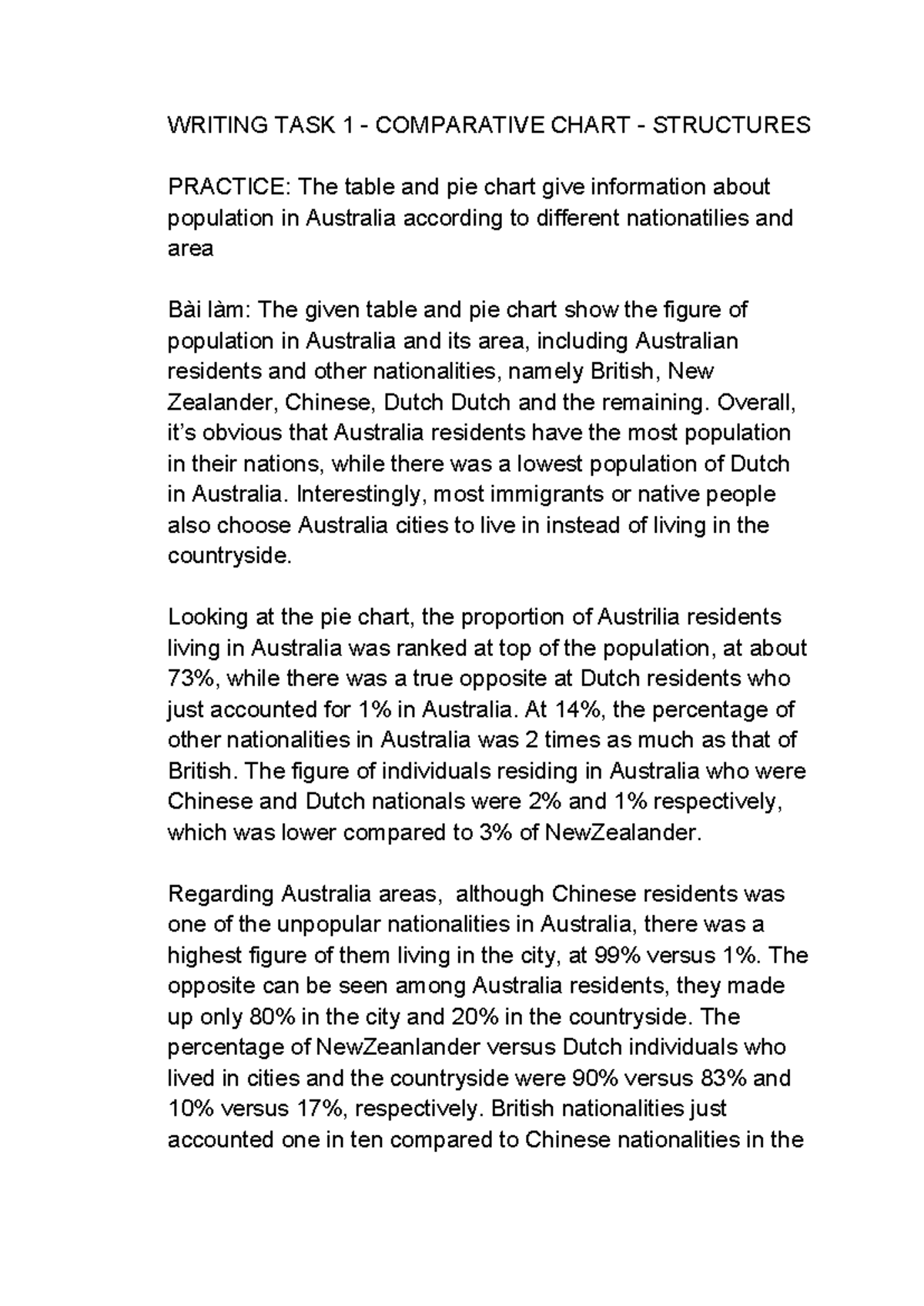 Writing TASK 1 - WRITING TASK 1 - COMPARATIVE CHART - STRUCTURES PRACTICE: The table and pie ...