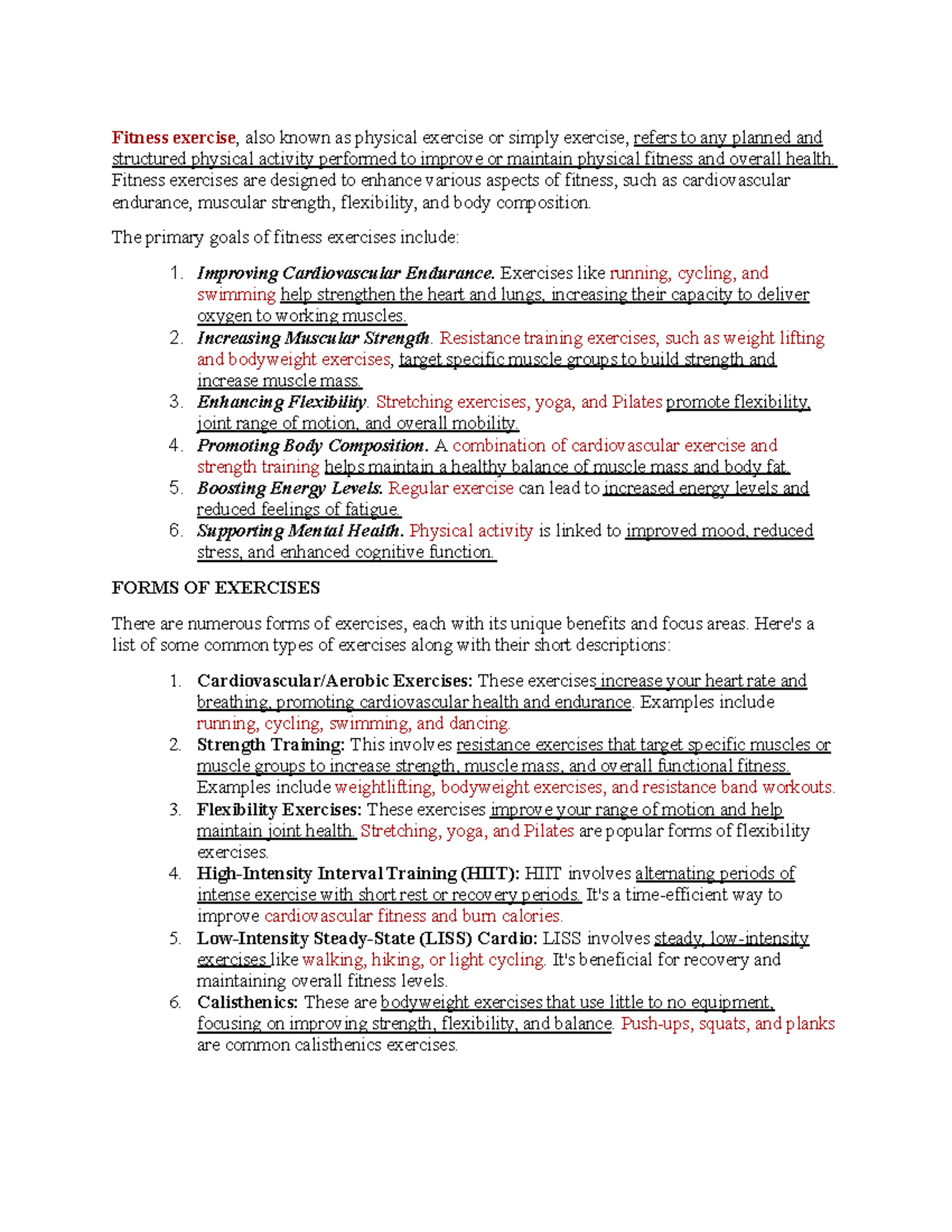 Physical education notes - Fitness exercise, also known as physical ...