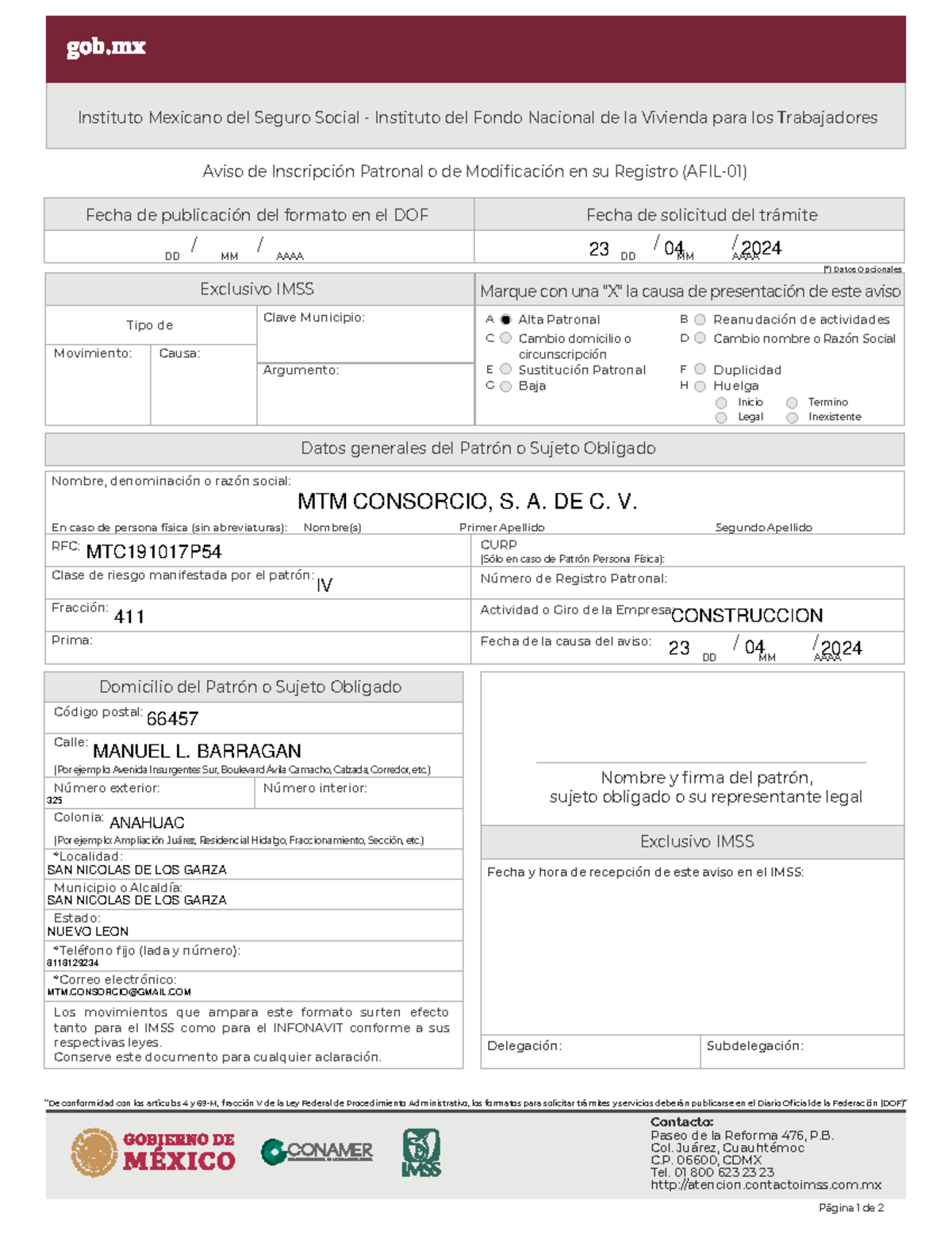 AFIL-01 Editable PDF - KUGJDKHF - Página 1 de 2 Contacto: Paseo de la ...