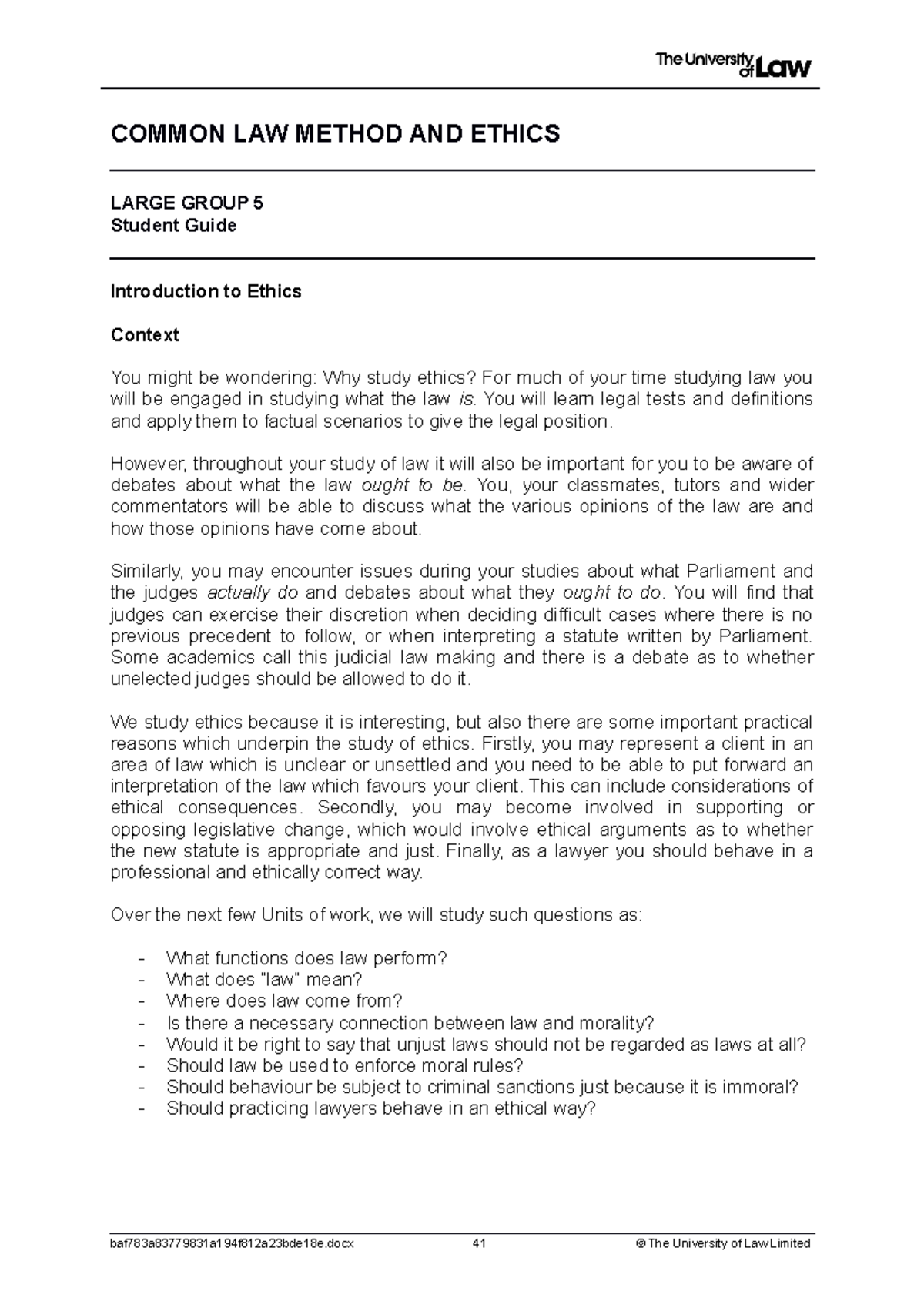 Large Group 5 Blank Lecture Notes - COMMON LAW METHOD AND ETHICS LARGE ...