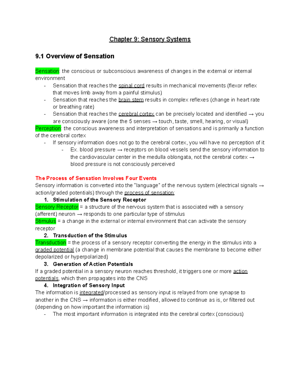 Physiology Unit 3 Ch 9 - Lecture notes unit 3 chapter 9 - Chapter 9 ...