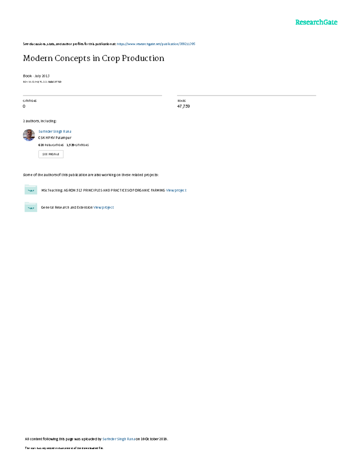 Modern Concepts in Crop Production SSR MCR - See discussions, stats, and author profiles for ...