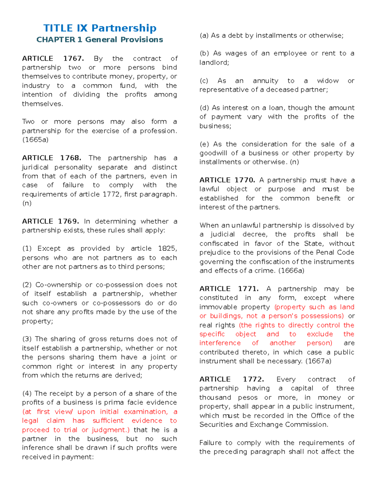 Civil Code-Book IV Title-IX-Partnership - TITLE IX Partnership CHAPTER ...