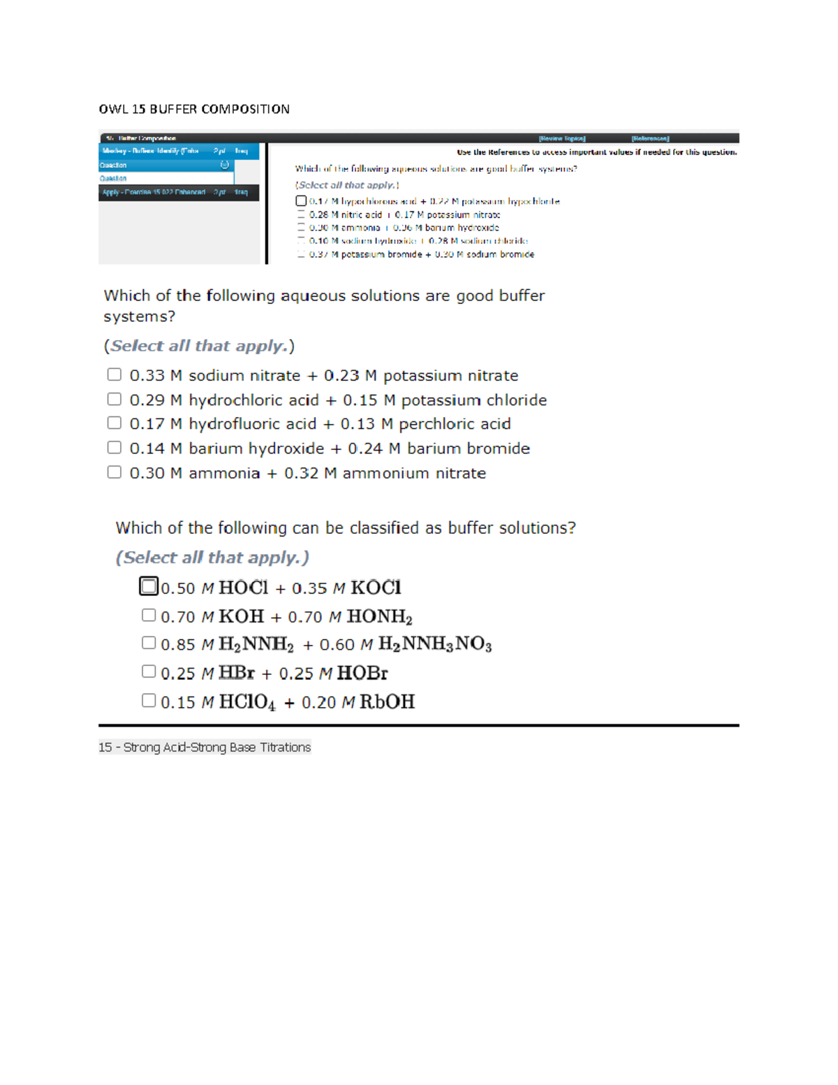 OWL 15 18 19 - chem2 - OWL 15 BUFFER COMPOSITION 15 - Strong Acid ...