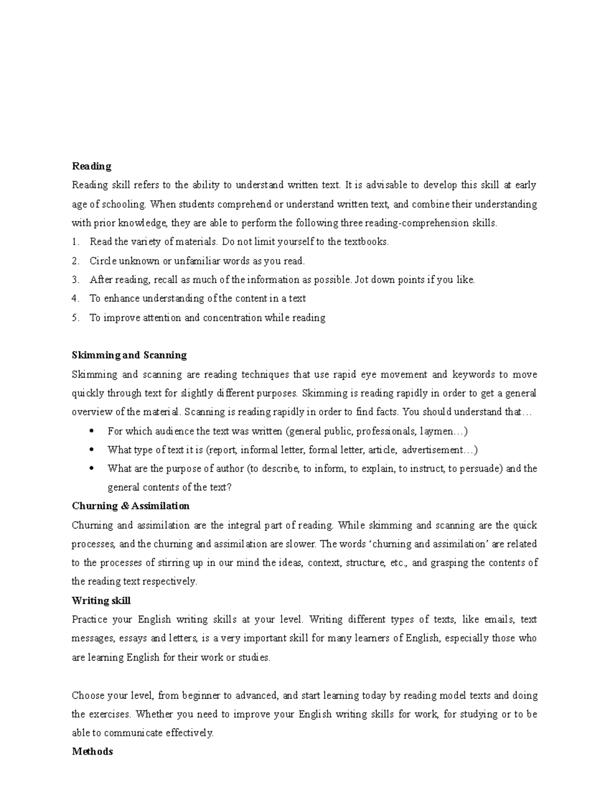 Writing Method-converted - Reading Reading skill refers to the ability ...