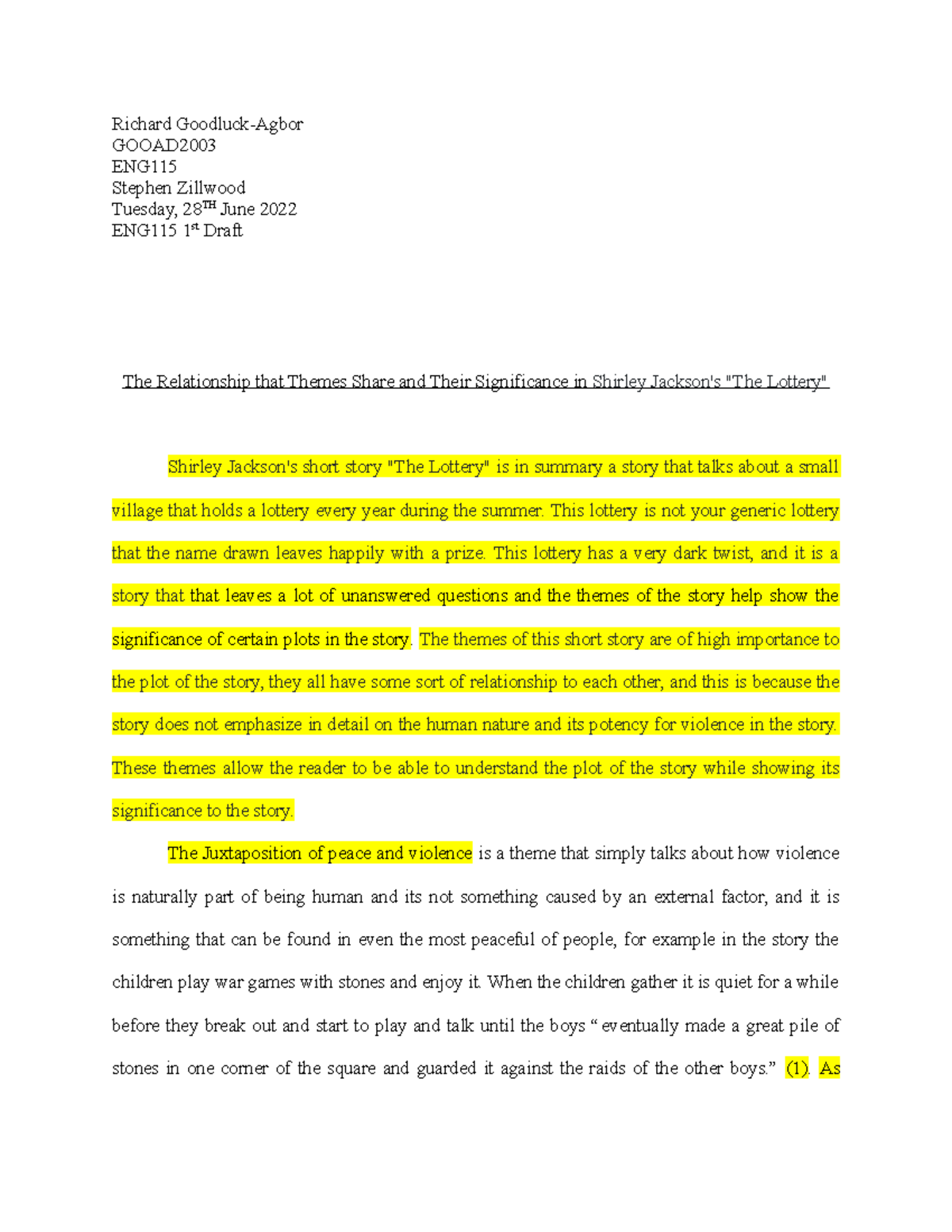 ENG115 Final Essay Draft - Richard Goodluck-Agbor GOOAD ENG Stephen ...